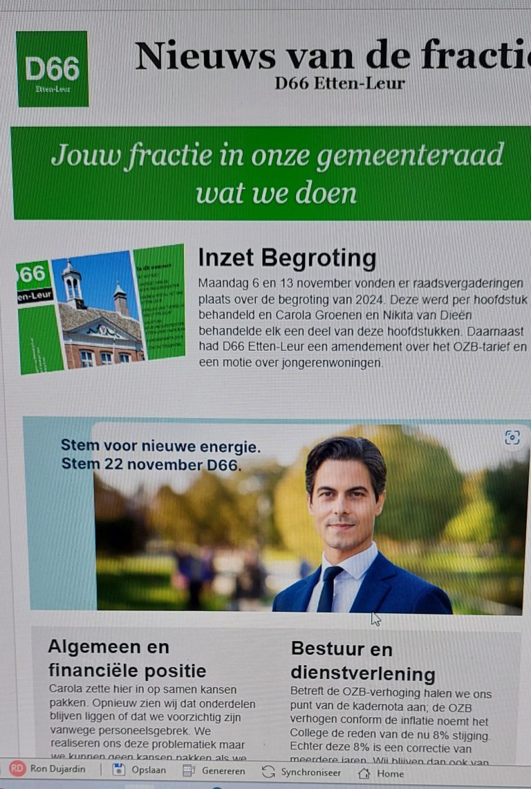 D66 Etten-Leur — Nieuwsbrief november 2023